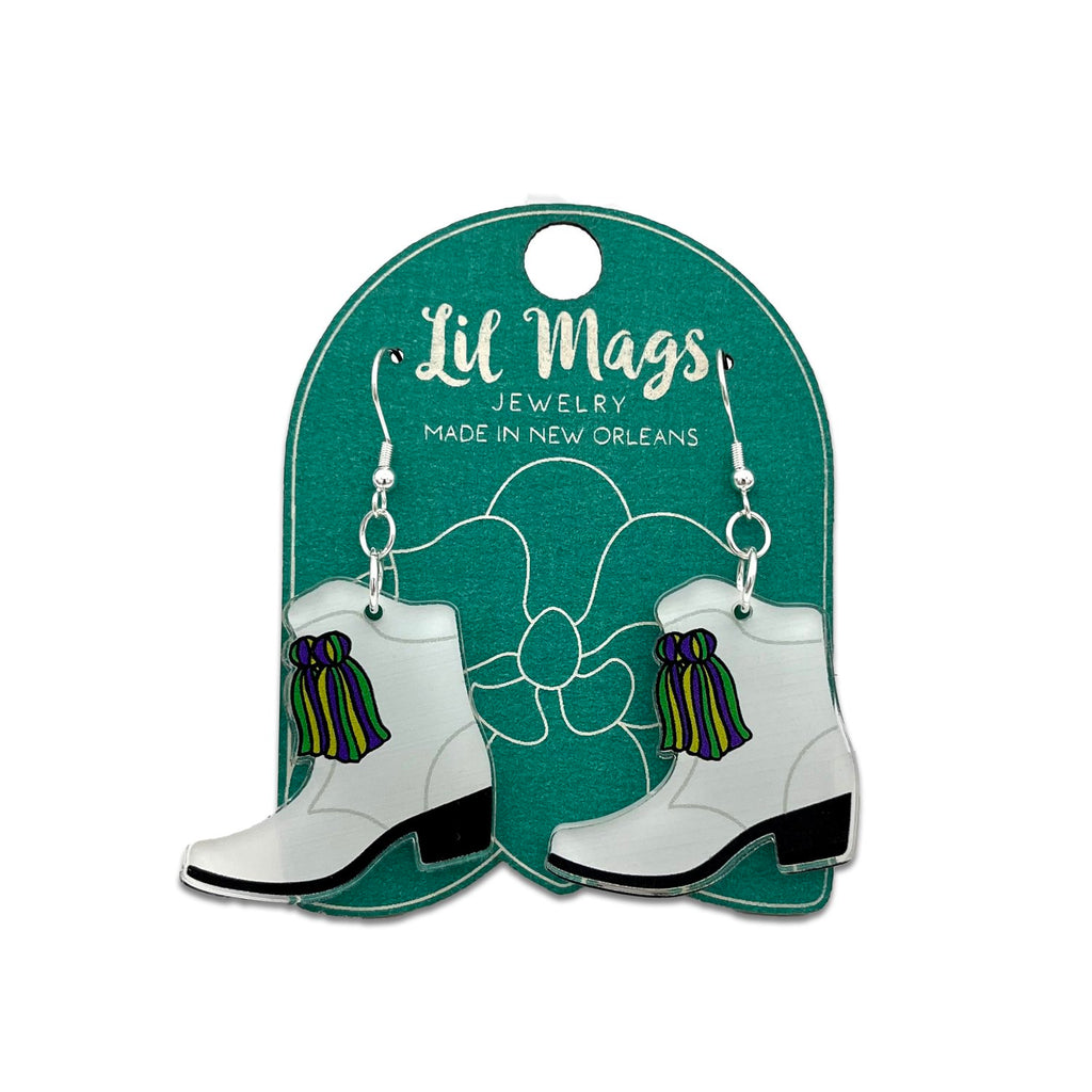 Lil Mags Mardi Gras Marching Boot Acrylic Earrings – The Shop at The ...